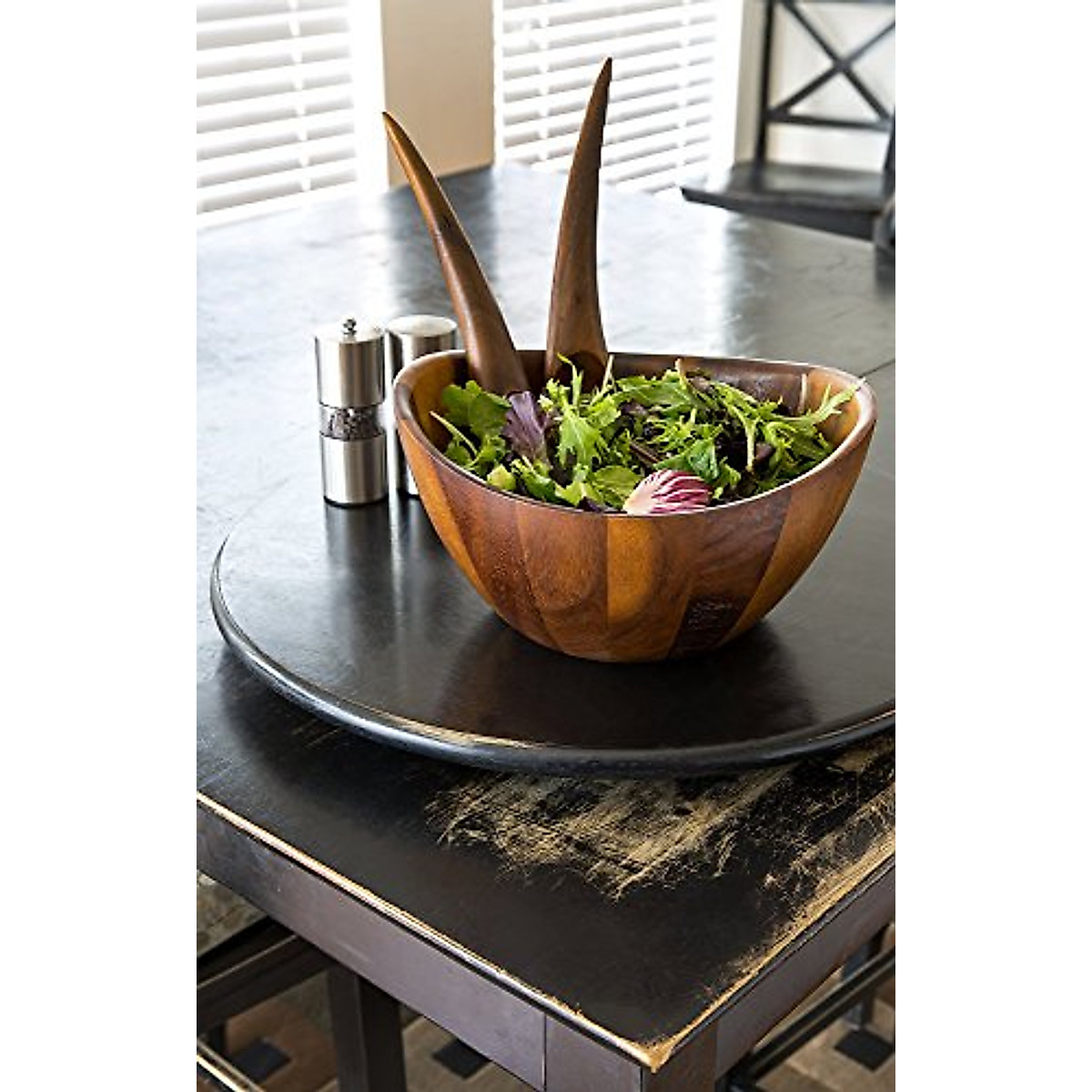 nambe Gourmet Harmony 3 Piece Wooden Salad Bowl Set | Big 12-Inch Salad Bowl with Serving Utensils | Acacia Wood Salad Tosser and Fruit Bowl | Housewarming Gift | Designed by Wei Young