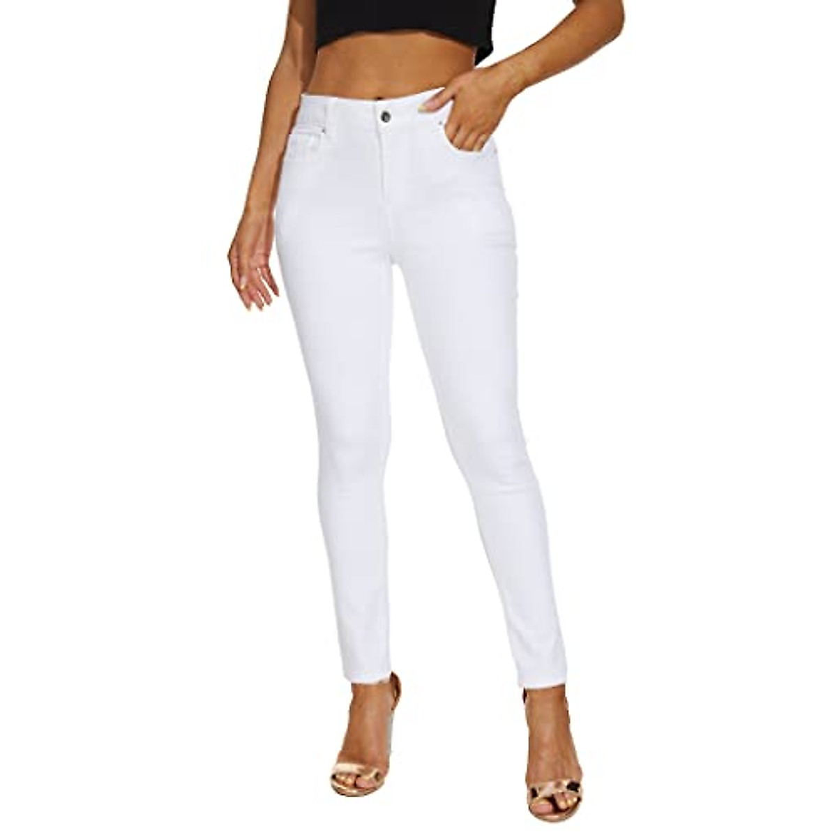 LICTZNEE Womens Skinny Jeans Mid Rise, Denim Stretchy Jeggings Butt Lifting Pants with Pockets White(10)