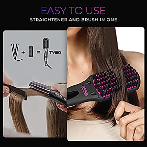 TYMO lonic Hair Straightener Brush | Enhanced Straightening Brush with 16 Temps | Anti Frizz Hot Brush to Smooth Hair | Anti-Scald Safety Design & Easy to Use for Women | Dual Voltage for Travel