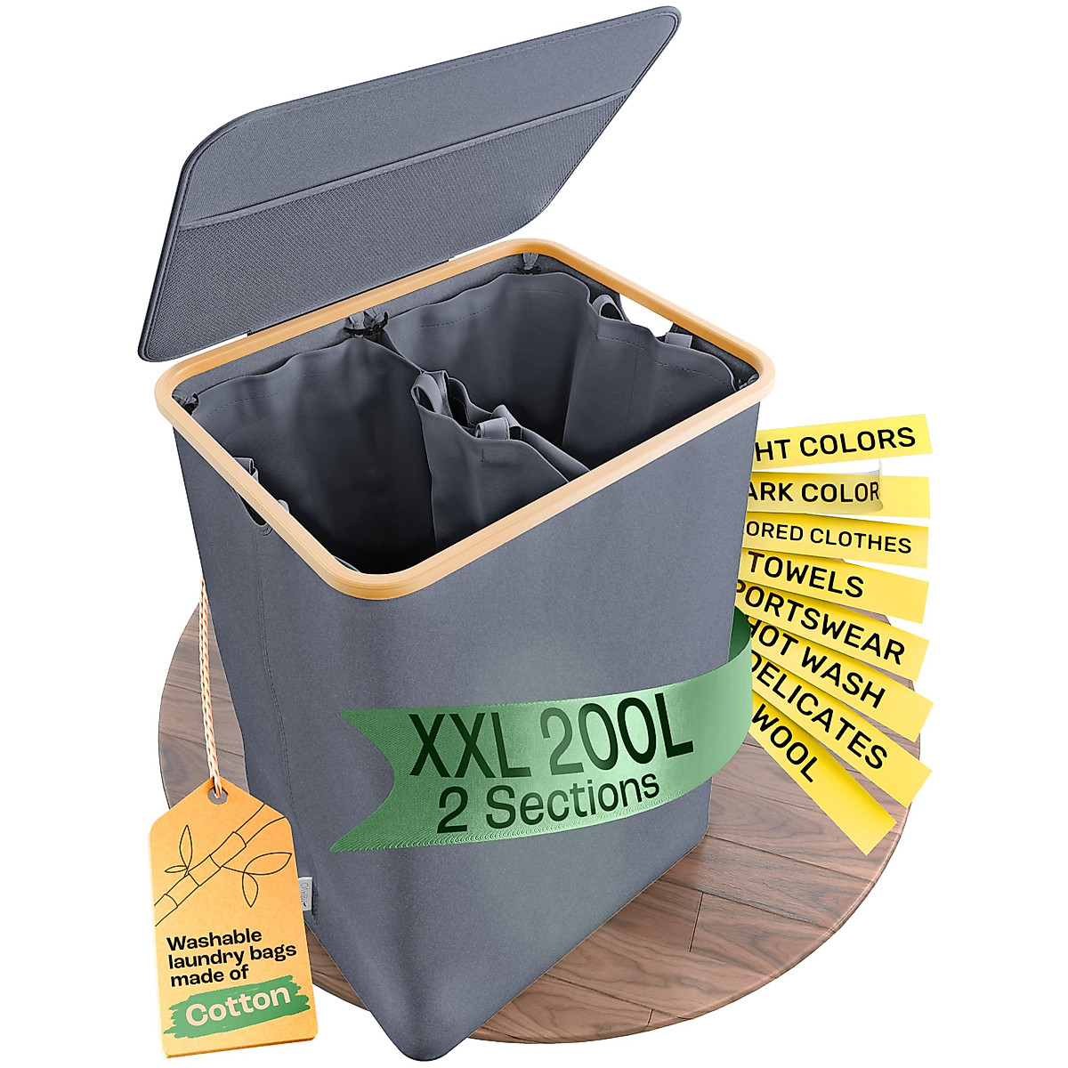 AMBIAVO XXL Laundry Hamper 2 Section – Grey – Dual Laundry Hamper with Lid, Double Hamper, Laundry Basket 2 Section, Perfect for College and Dorm, 52 Gallon Large Laundry Basket