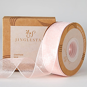JINGLESTAR 1 Inch Wide Sheer Chiffon Ribbon - Pearl Silk Woven Ribbon Suitable for Gift Wrapping, Wedding Decor, Home Decor, Girl Hair Accessories Handmade DIY (25 Yards/roll) (Baby Pink)