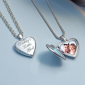 PicturesOnGold.com Sterling Silver 'Daddy's Little Girl' Heart Locket Pendant Necklace - 3/4 Inch X 3/4 Inch (Locket + Photo)