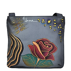 Anna by Anuschka womens Handpainted Leather Slim Shoulder Organizer, Rose Safari Grey, One Size US