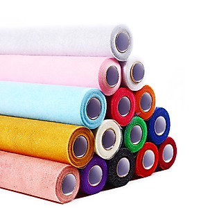 ICOSHOW Sparkling Tulle Rolls, 15” by 30 Yards (90FT) Glitter Tulle Spool Ribbon Fabric for Wedding Birthday Bridal Shower Tutu Skirt Party Gift Wrapping (Gold)