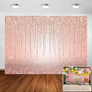 Avezano Rose Gold Glitter Backdrop for Girl Birthday Party Sweet 16 Photoshoot Rose Gold Shiny Glittering Bokeh Parties Events Decorations Newborn Portrait Photo Booth Photography Background (7x5ft)