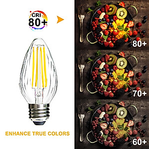 ROMANJOY F15 Dimmable LED Light Bulbs Led Porch Light Bulb 8W Equivalent 80W 2700K Warm White E26 Edison Vintage Bulb Flame Wrinkle Clear Glass Cover for Chandelier Lamp Ceiling Fan,4-Pack…