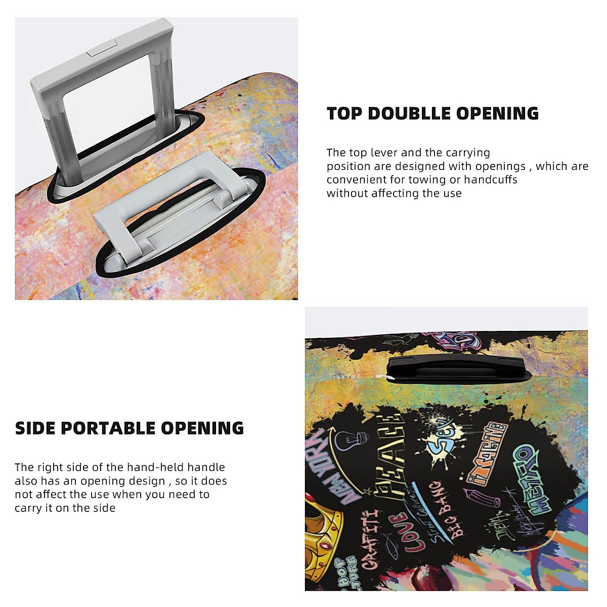 DOINBEE African American Woman Girl with Crown Travel Luggage Cover Black Women Colorful Graffiti Hair Art with Positive Words Suitcase Cover Protector Elastic Baggage Case Covers Fit 25-28" Luggage