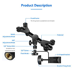 Neewer 6-11 inches Adjustable Music Mic Microphone Stand Tablet Mount with 360 Degree Swivel Holder for Apple iPad Pro Air Mini Google Nexus Samsung Galaxy