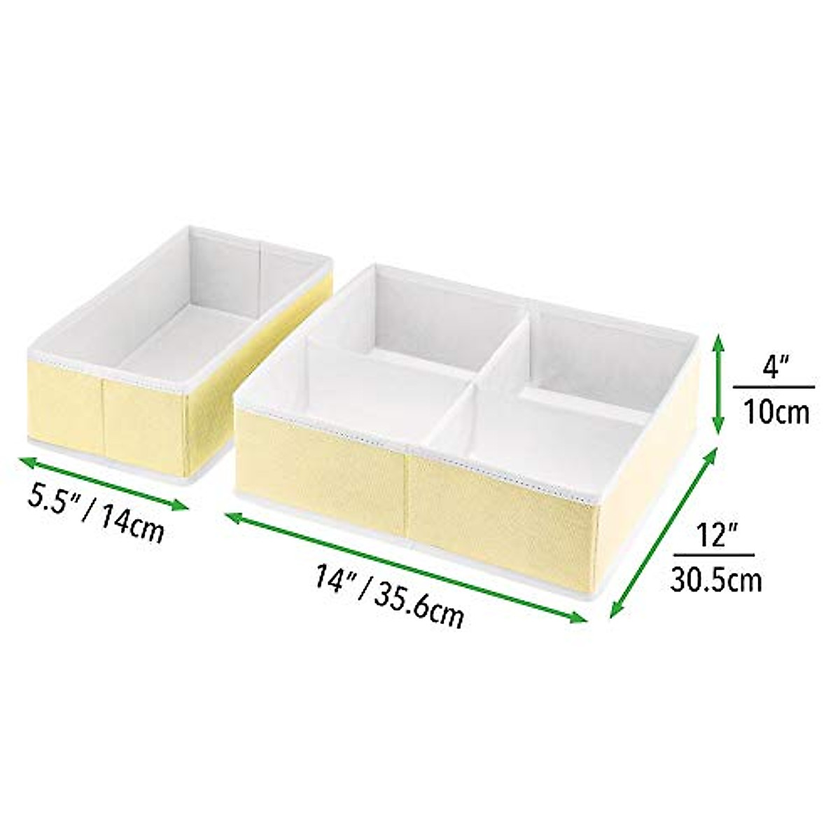 mDesign Soft Fabric Polka Dot Dresser Drawer and Closet Storage Organizer Bin for Child/Kids Room, Nursery, Playroom - Divided 5 Section Tray, Set of 4 - Yellow/White