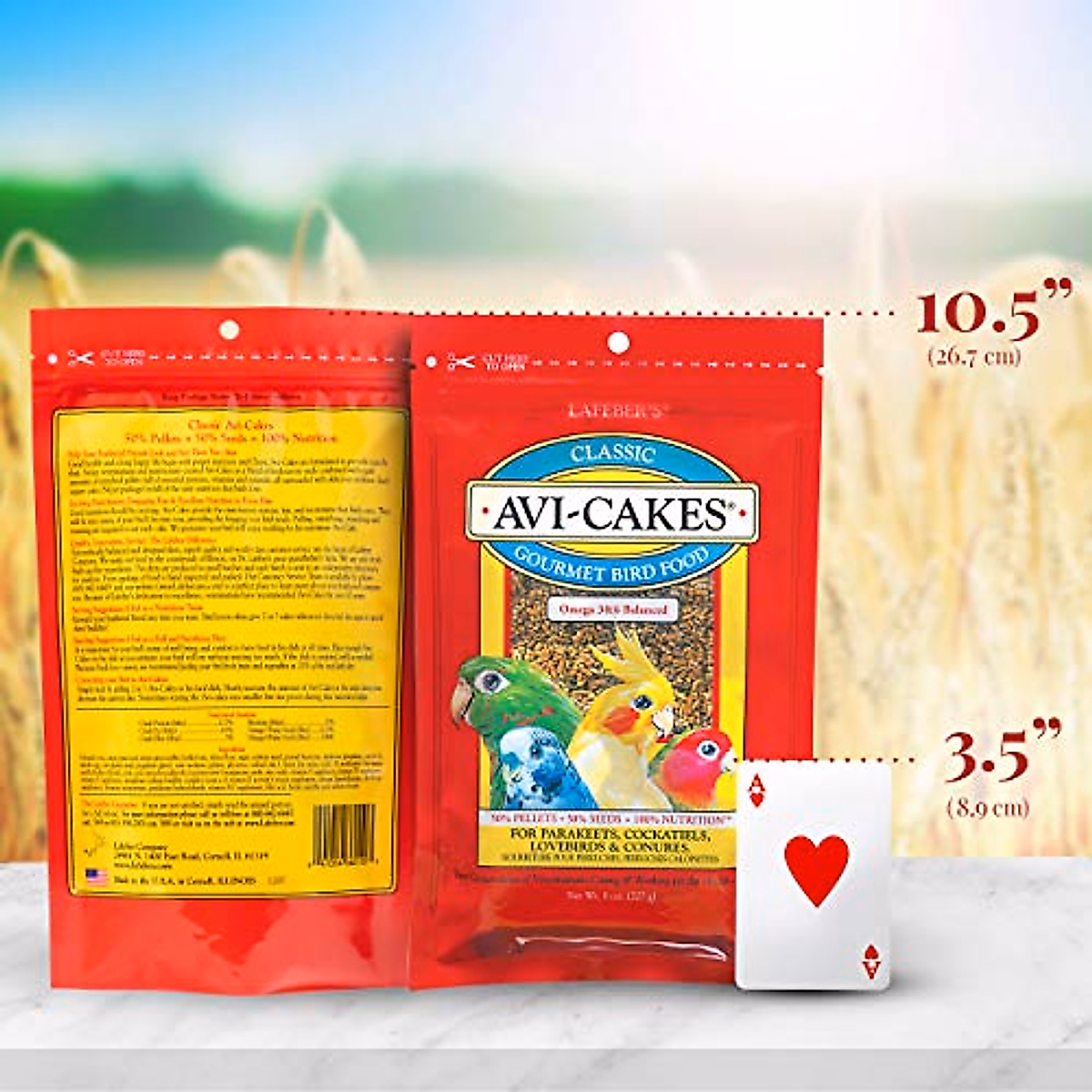 LAFEBER'S Classic Avi-Cakes Pet Bird Food, Made with Non-GMO and Human-Grade Ingredients, for Cockatiels Conures Parakeets (Budgies) Lovebirds, 8 oz