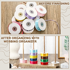Threehoney Wooden Ribbon Rack Storage Ribbon Organizer Spool Holder Washi Tape Organizer Wire Spool Stand Holder for Sewing Craft Mesh Wreath Crochet Thread Tulle Roll Florist Arts Wrapping Gift