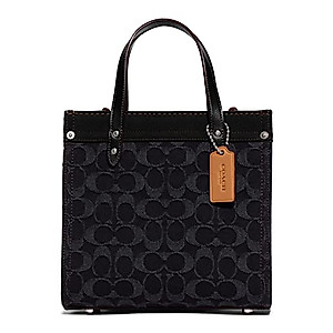 COACH Washed Denim Signature Field Tote 22 Black Denim One Size