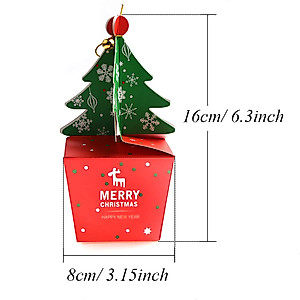 DERAYEE 3D Mini Christmas Treat Gift Boxes, 10 Pcs Party Favors Candy Goody box Christmas Tree Shape boxes with Bells