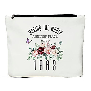 JIUWEIHU 60th Birthday Gifts for Women, 60th Birthday Decorations Present, 60 Year Old Birthday Gift Ideas for Sisters, Friend, Coworker, Grandma, Mom, Boss – Since 1963 Makeup Bag