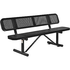 Global Industrial 72" Perforated Metal Outdoor Picnic Bench with Backrest, Black