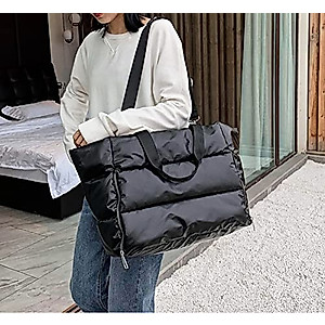 Puffer Tote Bag of Women,Large Designer Handbags, Winter Soft Puffer Shoulder Bag Ladies Yoga Fitness Bag Travel Bag(Black)