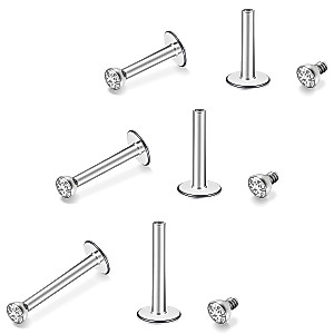 CrazyPiercing 6Pcs 16G 6-10MM Stainless Steel Lip Rings Nose Studs Piercing Internally Threaded