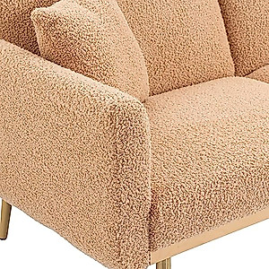 Eafurn Sherpa Teddy Futon Sofa Bed, Modern Boucle Upholstered Comfy Loveseat Couch Sleeper Sofabed with Golden Metal Legs and Throw Pillows, Small Folding Sofa&Couch for Home Office, Camel 65.35"