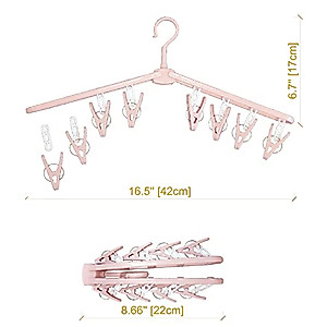 Fineget Folding Travel Shirt Socks Clothes Hangers with Clips Foldable Plastic Shorts Skirt Pants Suit Hangers Non Slip Closet Blue Drying Rack Displays (2 Pack Pink)
