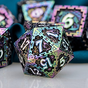 ARUOHHA Metal D&D Dice Set Dragon Design DND Rainbow Dice with Gift Box, D + D 7pcs Large Polyhedral Dice for Dungeons and Dragons RPG Role Playing Games Handmade D and D Dice D20 D12 D10 D8 D6 D4