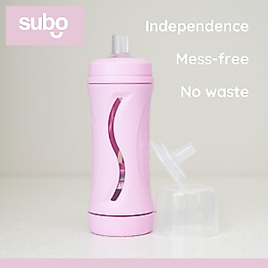 Subo Baby Food Bottle | No Mess Baby Toddler Self Feeder | Squeeze Free Design for Purees, Smoothies, Yogurt, Oatmeal, or Thickened Liquids | Reusable Silicone Washable Cup (Pink)
