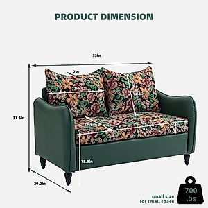 J.C.UP 53" Loveseat Sofa,Small Couches for Living Room,Mid Century Modern Love Seat Couch,2 Seat Small Couches for Small Spaces with PU Leather,Comfy Upholstered Sofa Couch for Bedroom,(Green,Beige)