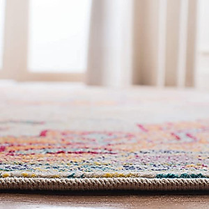 SAFAVIEH Crystal Collection Area Rug - 8' x 10', Light Blue & Fuchsia, Medallion Distressed Design, Non-Shedding & Easy Care, Ideal for High Traffic Areas in Living Room, Bedroom (CRS501B)