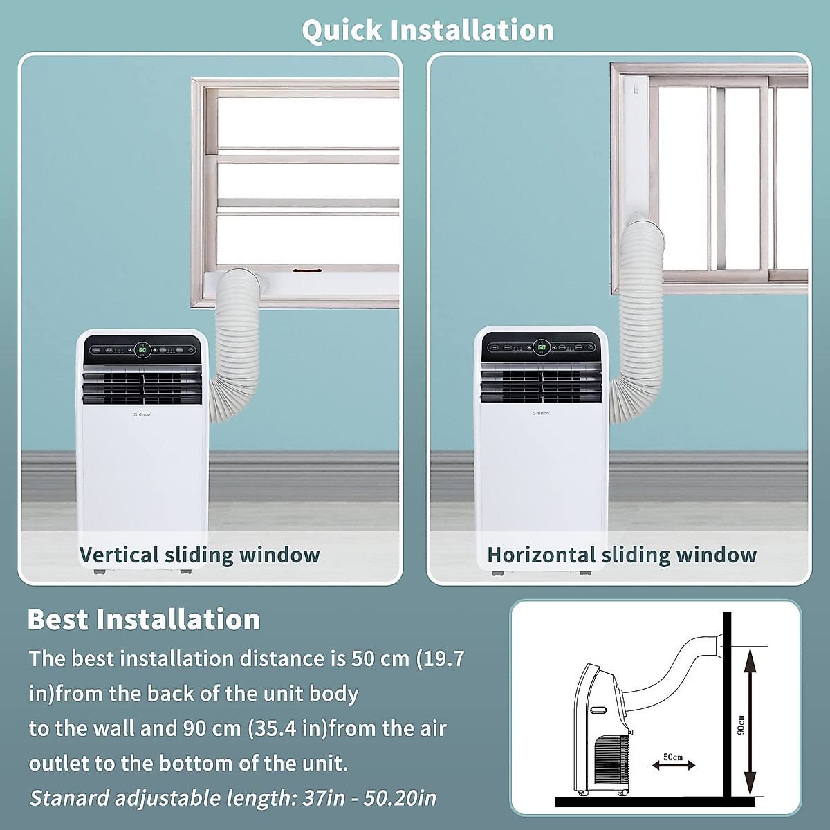 Shinco 10,000 BTU Portable Air Conditioner, Portable AC Unit with Built-in Cool, Dehumidifier & Fan Modes for Room up to 300 sq.ft, RC, 24 Hour Timer, Window Kit