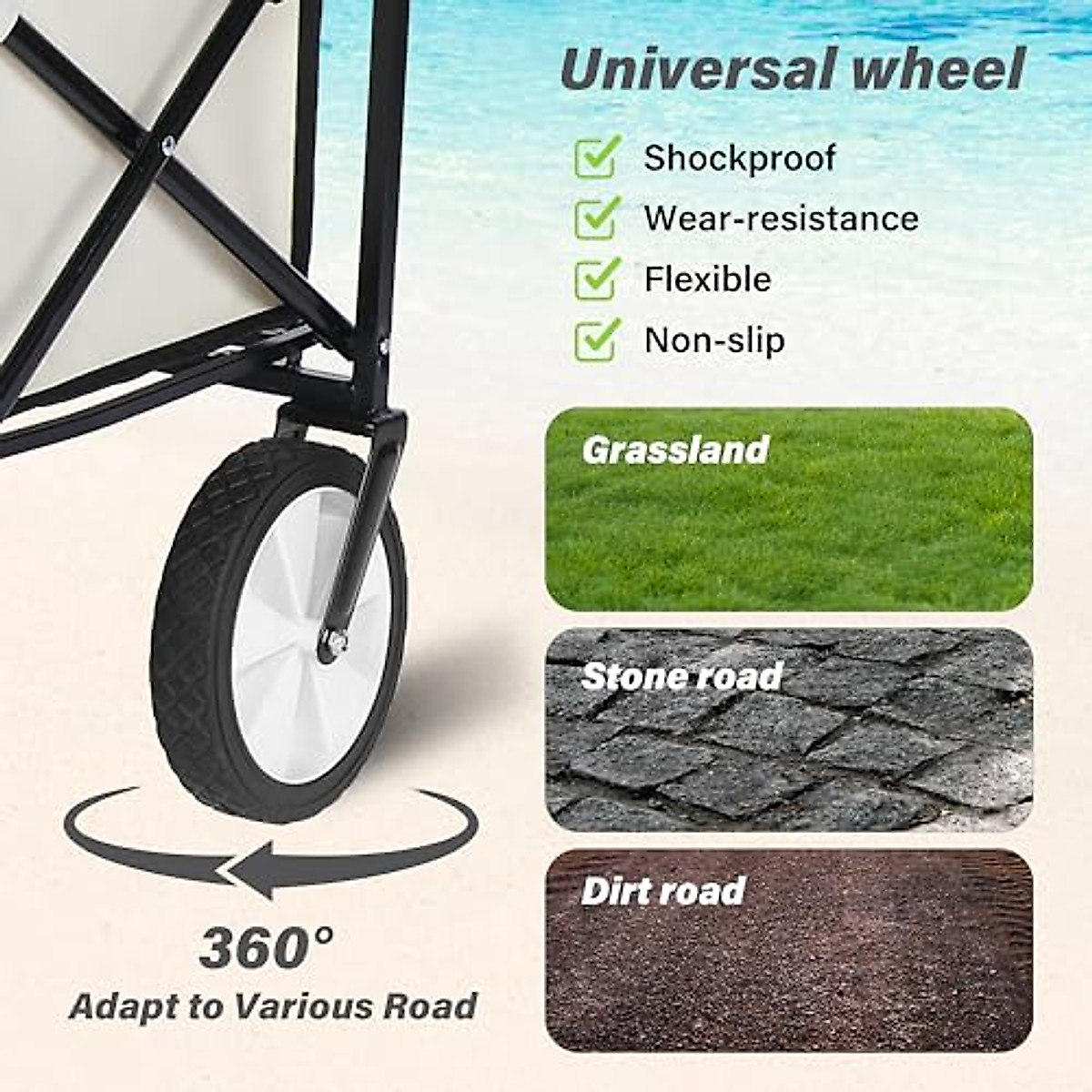 YSSOA Portable Rolling Folding Garden Cart with 360 Degree Swivel Anti-Slip Wheels & Adjustable Handle, 220lbs Weight Capacity, White