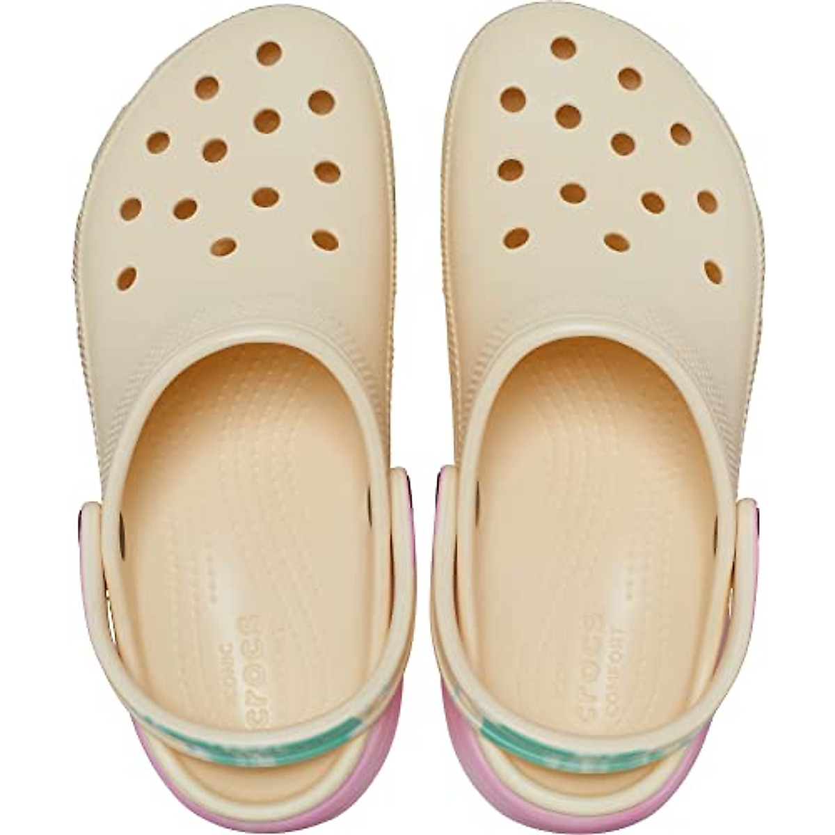 Crocs Women's Classic Graphic Platform Clogs, Platform Shoes, Vanilla/Multi, 8 Women