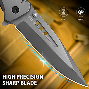 NedFoss Pocket Knife NF17, 3 in 1 3.8" Tactical Knife with Seat Belt Cutter, Glass Breaker, Liner Lock, Belt Clip, Survival Knife Hunting knife for Camping Hiking