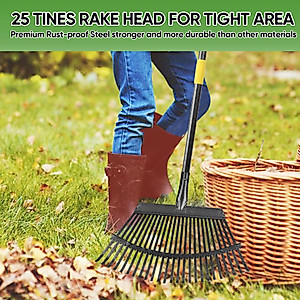Coopvivi Garden Leaf Rakes, 6FT Rakes for Lawns Heavy Duty 25 Metal Tines 18.5 inch Wide, Adjustable Long Steel Handle, Rakes for Leaves, Gathering Shrub, Leveling Grass, Flower Beds, Yards