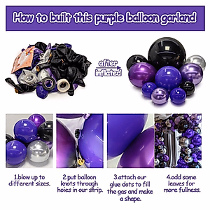 Purple Black Silver Balloon Garland - Double Stuffed Dark Purple Black Balloons Metallic Purple Silver Balloons Lavender Lilac Balloon Arch Kit for Birthday Baby Shower Anniversary Wedding Party Decor