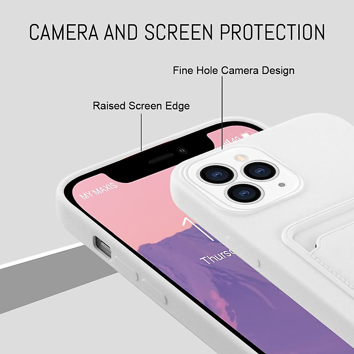 MZELQ Compatible with iPhone 13 Pro Max Case TPU Card Holder Wallet Cover,Camera Protection + Screen Protector Soft Card Slot Phone Case -White