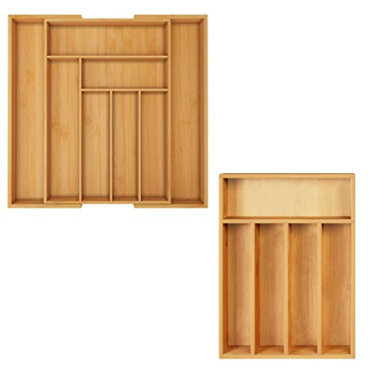 Bamboo Organizer 2 Piece Set – 8 and 5 Compartment Expandable Makeup Drawer - Drawer Dividers Organizer - Adjustable Drawer Holder for Kitchen, Silverware, Flatware, Living Room and Utensils (Natural)