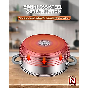 Cook N Home Stainless Cookware Sets Basic Pots and Pans, 12-Piece, Stainless Steel Grey Silicone Handle