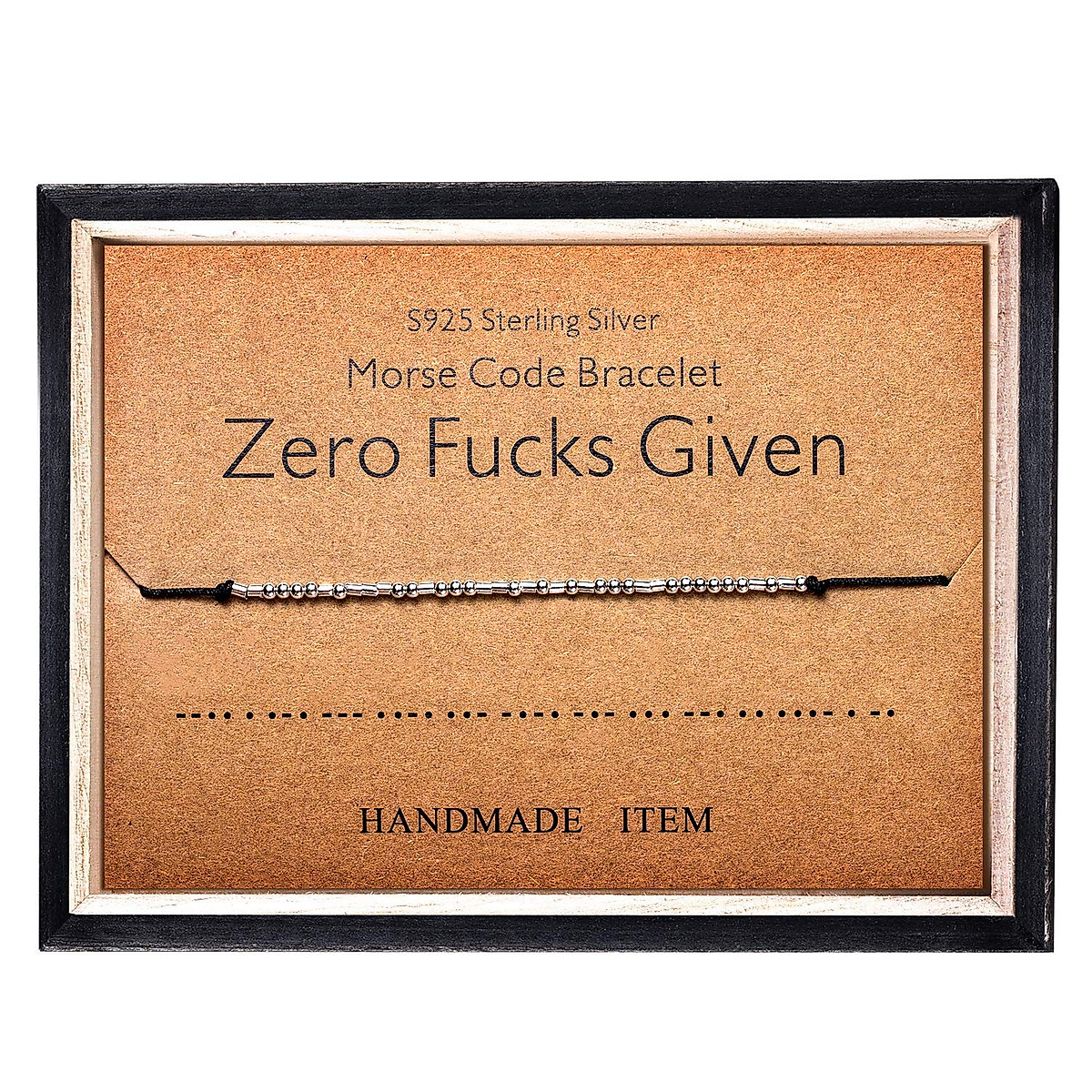 KGBNCIE Morse Code Bracelet 925 Sterling Silver Beads on Silk Cord Secret Message Zero F*cks Given bracelet Gift Jewelry for her