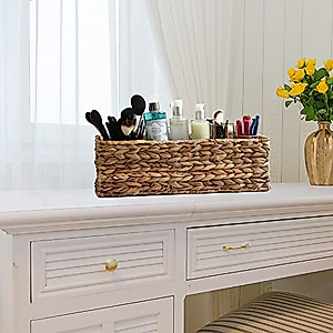 Toilet Paper Basket Natural Woven Bathroom Storage Organizer Basket Wicker Decorative Toilet Roll Holder Tank Basket(Water Hyacinth)