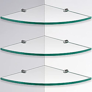 Kingrol 3 Pack Glass Bathroom Shower Shelves, Extra Thick Wall Mounted Shelves, Clear Floating Corner Shelves for Kitchen, Bathroom, Living Room, Office