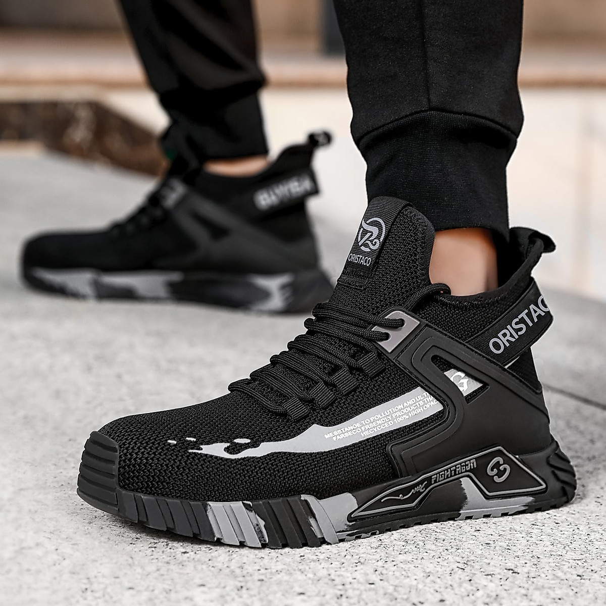 ORISTACO Work Safety Crew Boots Lightweight Breathable Industry Construction Steel Toe Sneakers, 0296 Grey 47