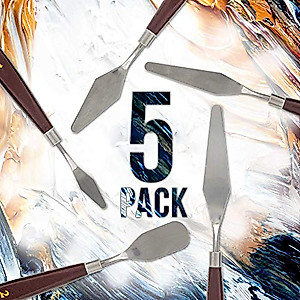 U.S. Art Supply 5-Piece Stainless Steel Palette Knife Set - Flexible Spatula Painting Knives for Color Mixing, Spreading, Applying Oil & Acrylic Paint on Canvases, Cake Icing, 3D Printer Removal Tool