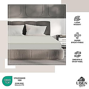 Linen Home 100% Cotton Percale Fitted Sheet Set King Size, Ivory, Deep Pocket, 3 Piece - 1 Deep Pocket Fitted Sheet and 2 Pillowcases, Crisp Cool and Strong Bed Linen