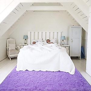 Softlife Ultra Soft Fluffy Area Rugs for Bedroom, Girls and Boys Room Kids Room Nursery Rug, 4 x 5.3 Feet Shaggy Fur Indoor Plush Modern Floor Carpet for Living Room Christmas Decor, Purple