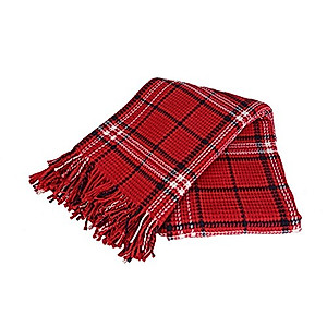 Arus Scotch Collection Tartan Plaid Design Cotton Blend Throw Blanket, Red Label