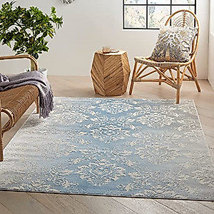 Nourison Elation Floral Ivory Grey 5'3" x 7'3" Area -Rug, Easy -Cleaning, Non Shedding, Bed Room, Living Room, Dining Room, Kitchen (5x7)