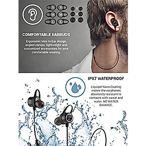 Bluetooth Earbuds Wireless Magnetic Headset Sport Earphones for Running IPX7 Waterproof Headphones 10 Hours Playtime High Fidelity Stereo Sound and Noise Cancelling Mic 1 Hour Recharge Black