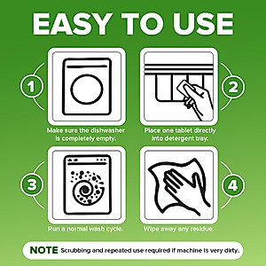 Heavy Duty Dishwasher Cleaner and Deodorizer Tablets, Descaler, Deep Cleaning, Natural Odor and Smell Remover, Calcium, Limescale, Hard Water Marks, Grease, Septic Safe Pods (12 Tabs - 1 Yr Supply)