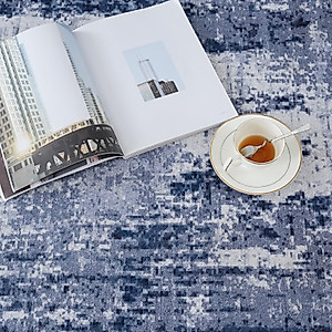 BRICHOEE Modern Washable Area Rug, 2x3 Navy and Grey Small Bath Rug Soft Non-Slip Abstract Entryway Mat, Indoor Floor Mat Accent Carpet for Bathroom Enterance