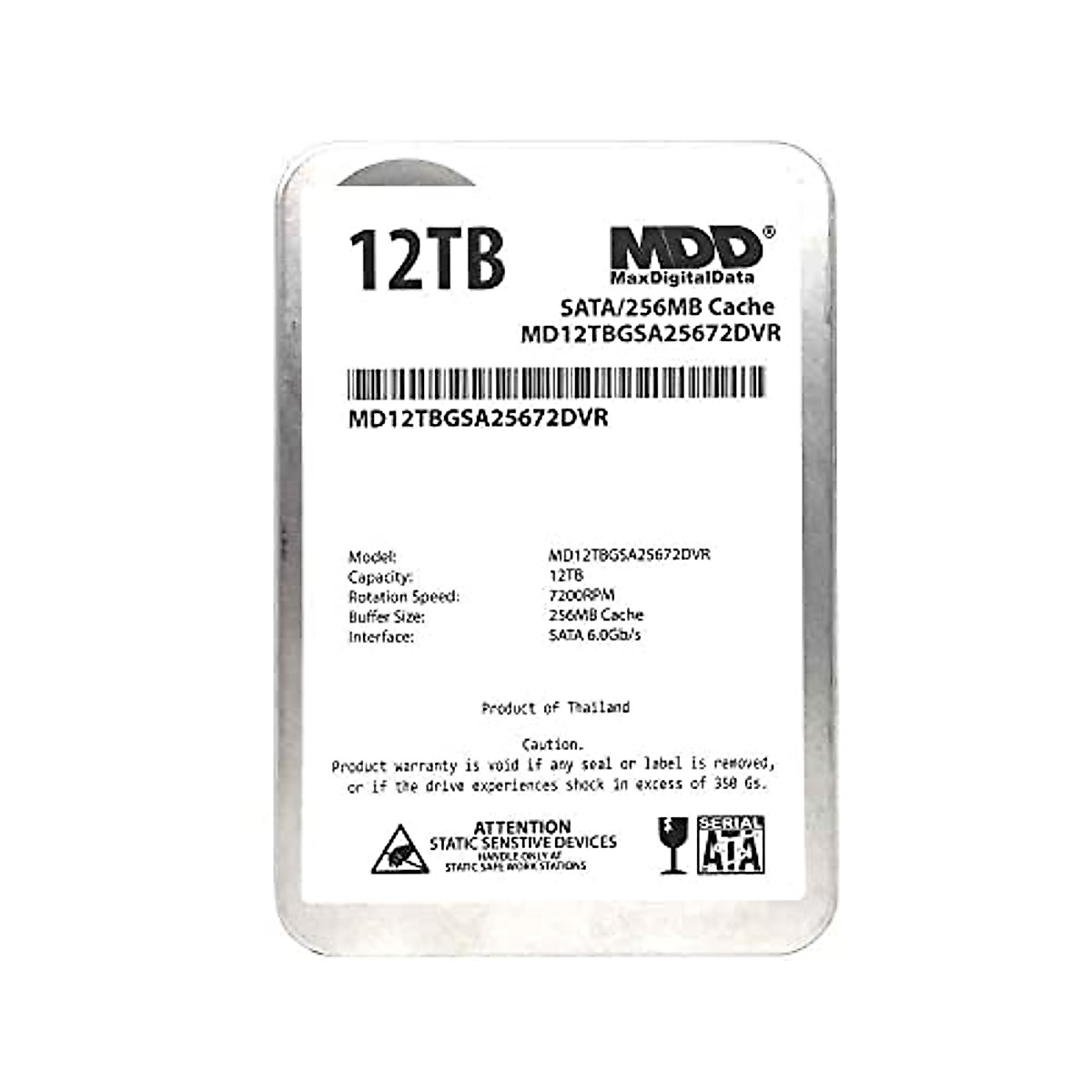 MDD 12TB 7200 RPM 256MB Cache SATA 6.0Gb/s 3.5inch Internal Hard Drive for Surveillance Storage (MD12TGSA25672DVR) - 3 Years Warranty