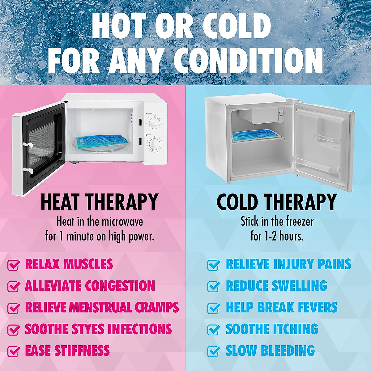 Perfect Remedy 2-Pack Gel Ice Packs for Injuries, Soft and Flexible Hot & Cold Compress, Soothing Ice Packs Aid for Sprains, Strains & Soreness conditions, Alternative to Hot Water Bottles (Blue, Reg)